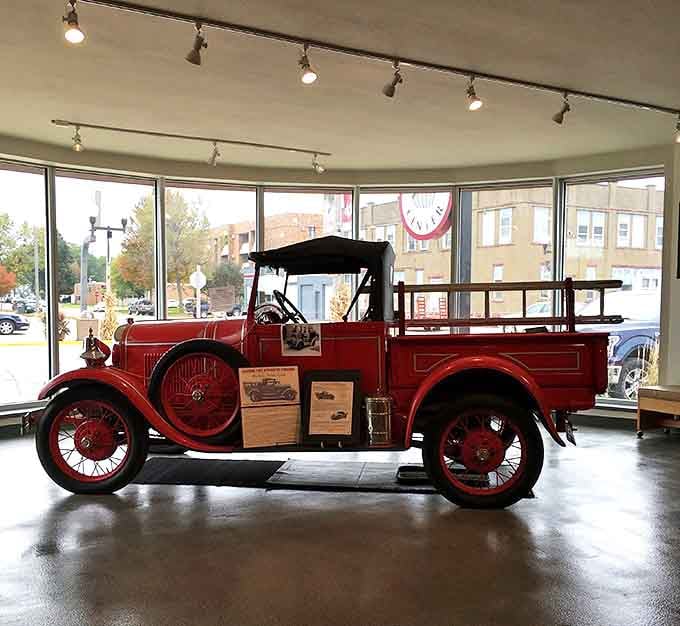 This bright red 1927 Chevrolet Capitol fire truck stands as a proud reminder of Luverne's commitment to community safety.