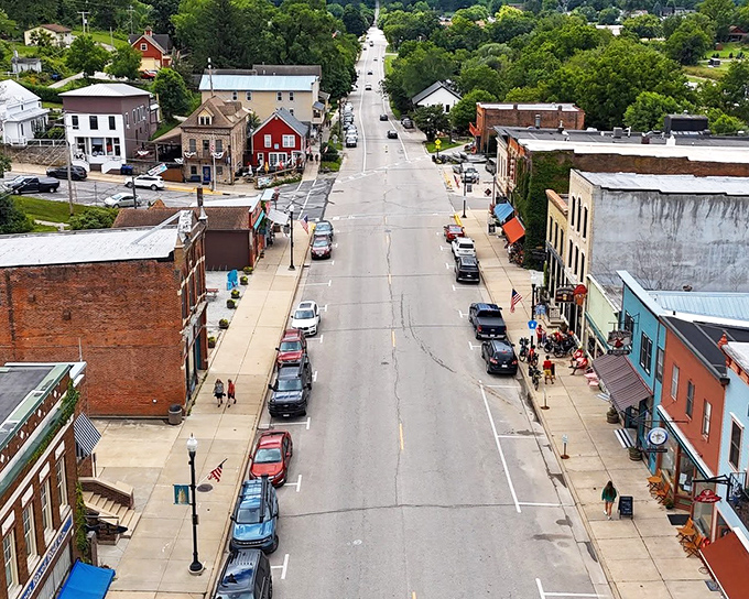 The aerial perspective shows how the Root River curves through town like it's giving the whole place a gentle hug.