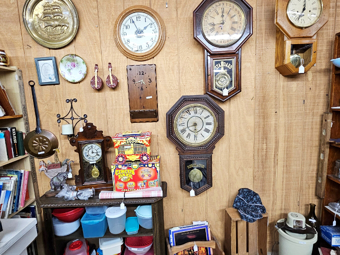 A wall of antique clocks creates a symphony of ticking memories, each face telling not just the time but the story of an era when watches weren't smart, but people were.