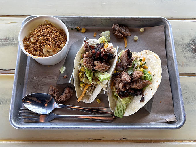 BBQ tacos prove that cross-cultural culinary romance can produce beautiful offspring &ndash; tender brisket finding new love in soft tortillas.