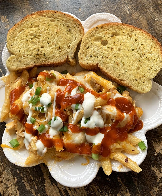 Buffalo chicken pasta with garlic bread shows that even the non-sandwich offerings maintain the same commitment to flavor and quality.