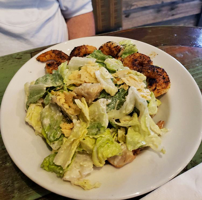 This Caesar salad with blackened shrimp offers a lighter option for those who want to save room for bowling &ndash; or more dessert.