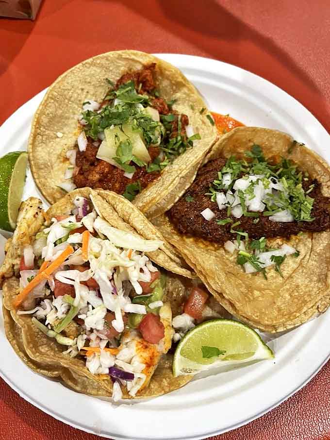 The taco trio &ndash; because sometimes life's too short to choose just one flavor adventure when you can have three distinct journeys.