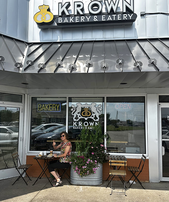 Outdoor seating at Krown transforms a simple coffee break into a European-style sidewalk caf&eacute; experience.