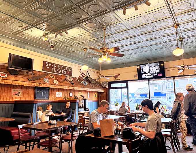 The dining room buzzes with a mix of locals and visitors, all united in the universal language of "mmm, this is really good."