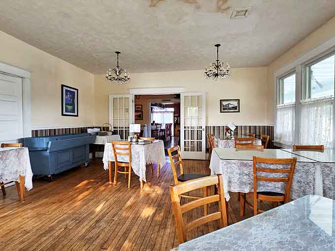 The dining room's simple elegance sets the stage for memorable meals featuring regional specialties and hearty comfort foods.