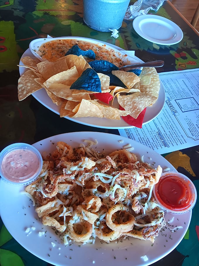 Golden-crisp rings and tentacles with just the right chew – this isn't your skimpy appetizer portion, but a mountain of squiddy goodness.