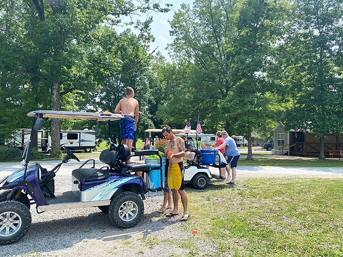 Golf carts are basically the luxury vehicles of campground life, making you feel fancy while wearing your most comfortable shorts.