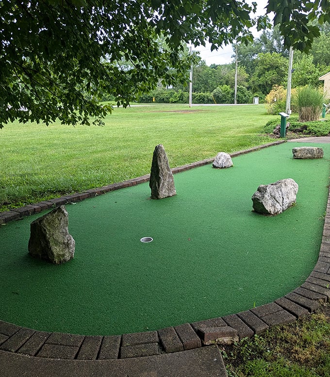 Granville Golfland's miniature golf course challenges players with stone obstacles and perfectly manicured greens &ndash; a hole-in-one here is truly earned!