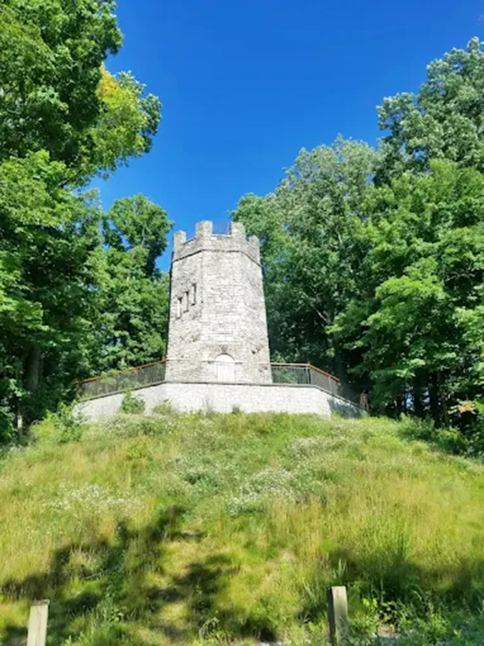 The winding path leads upward to this hilltop curiosity, promising adventure and panoramic views for those willing to climb.