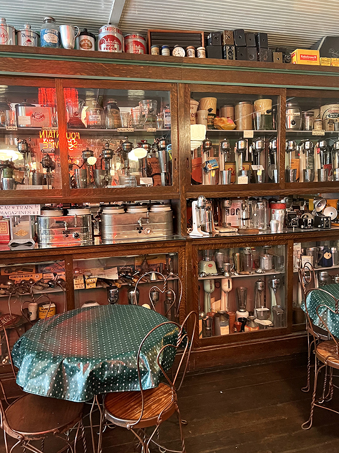 Floor-to-ceiling shelves packed with vintage ice cream memorabilia create a museum you can actually enjoy while eating, which beats regular museums by a considerable margin.