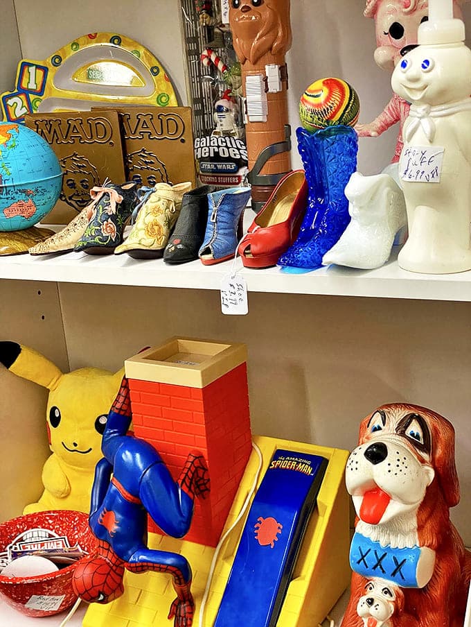 This shelf of whimsical collectibles features everything from Pillsbury Doughboy to Star Wars &ndash; nostalgia in three-dimensional form!