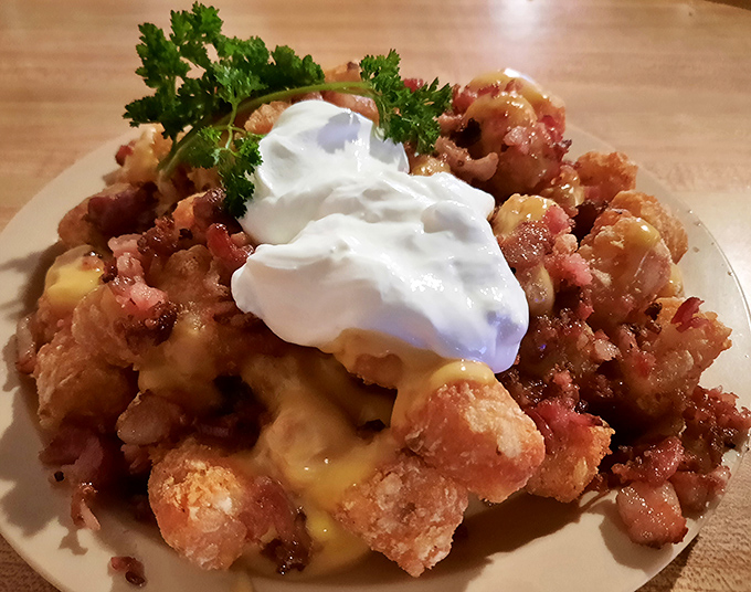 The dining room's unpretentious charm creates the perfect backdrop for enjoying some of Wisconsin's most beloved tater tots.