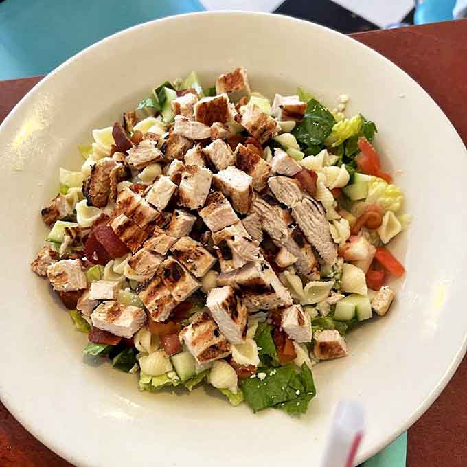 This isn't just rabbit food &ndash; it's a protein-packed mountain of freshness topped with grilled chicken that could fuel an afternoon of productivity.