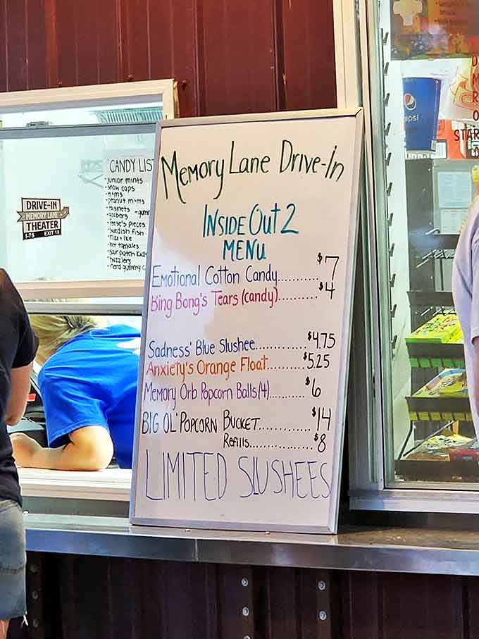 The themed menu for "Inside Out 2" features clever treats like "Emotional Cotton Candy" and "Sadness's Blue Slushee" &ndash; creativity that enhances the experience.