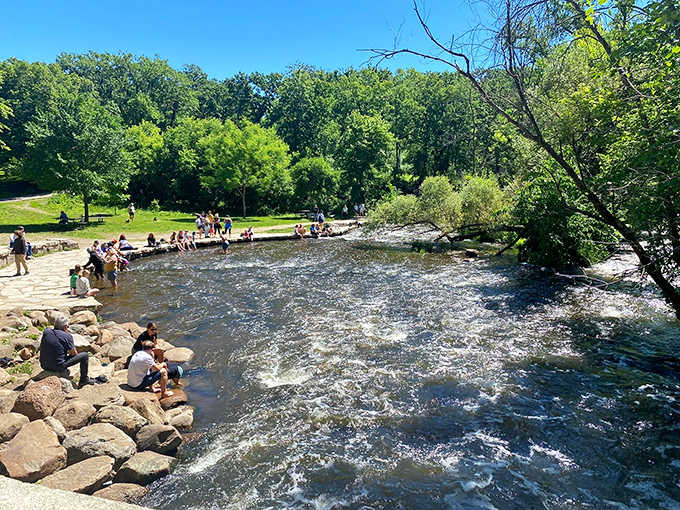 Cool off during a sunny summer afternoon by dipping your toes into the shallow, refreshing waters of the creek bed.