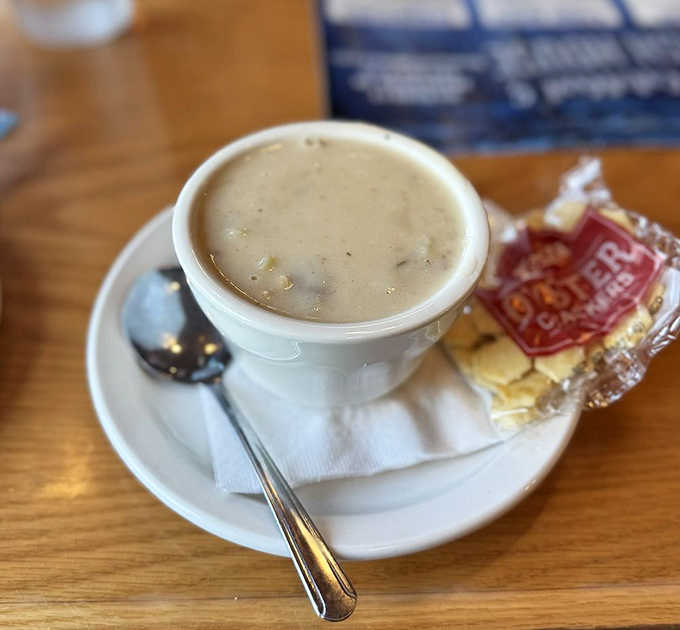 New England Clam Chowder that passes the ultimate test &ndash; creamy without being gloppy, packed with tender clams, and served with oyster crackers.