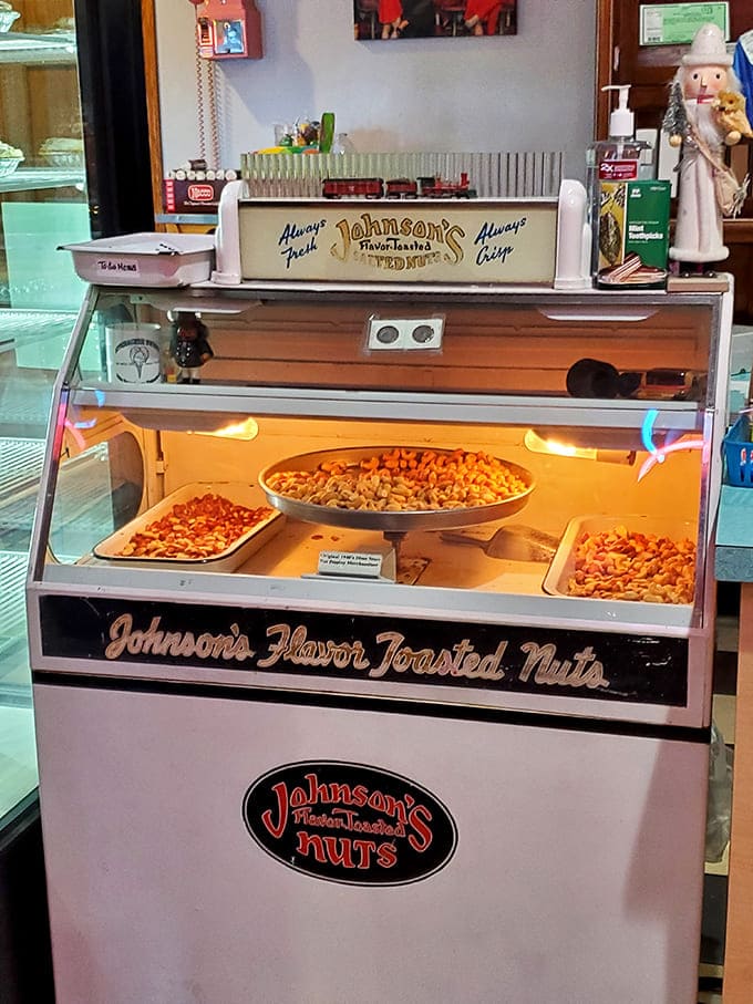 Johnson's Flavor Toasted Nuts warming display &ndash; where ordinary nuts undergo a magical transformation into irresistible snacks that perfume the air with nostalgia.