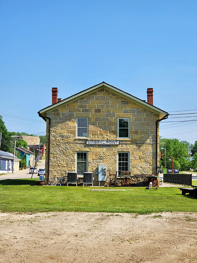 This sturdy limestone building once welcomed travelers by rail and now houses memories of Mineral Point's connection to America's transportation revolution.