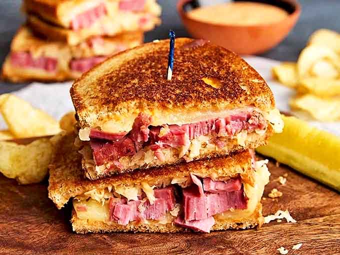 The Reuben sandwich stacks tender corned beef, tangy sauerkraut, and melted Swiss between grilled rye bread &ndash; a deli classic executed with obvious care.