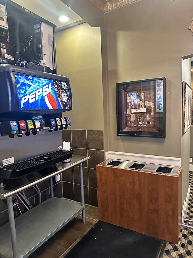 Even the soda fountain feels nostalgic, making a simple Pepsi feel like a special treat from another era.