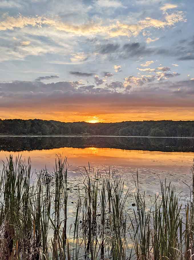 That moment when the sky can't decide between day and night &ndash; sunset paints Pickerel Lake in watercolor hues no filter could improve.