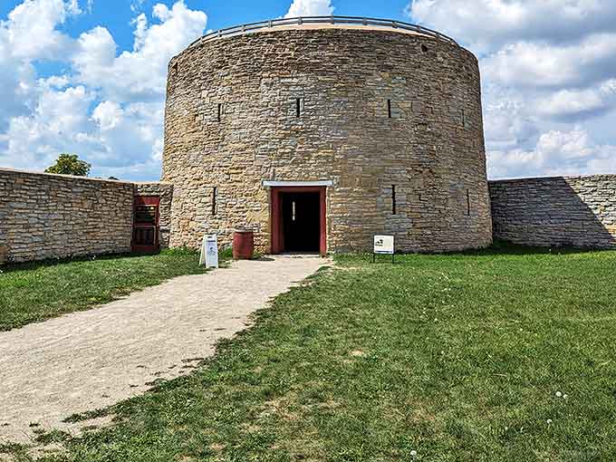 The Round Tower stands as Fort Snelling's most distinctive feature – a circular stone sentinel with walls thick enough to withstand serious trouble.