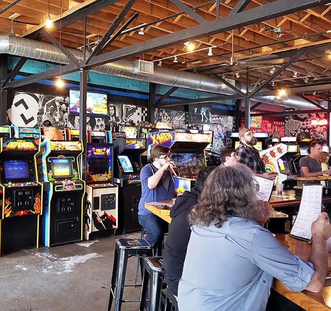 Where strangers become friends over shared joysticks &ndash; the communal tables and open layout practically beg you to compare high scores.