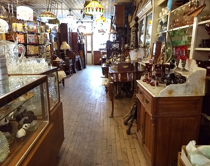 Narrow aisles create an intimate treasure hunt experience – each shelf and cabinet offering the possibility of finding that perfect something.