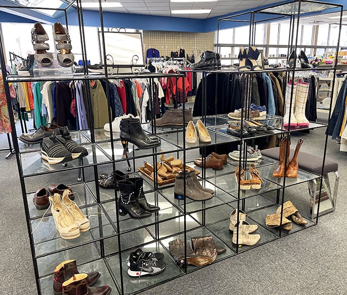 Quality footwear displayed like a high-end boutique &ndash; these boots and shoes have barely begun their journey.