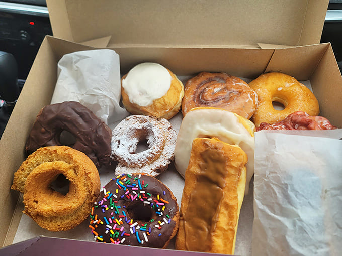 This box contains enough variety to make every bite an adventure, from classic glazed to chocolate-covered to that mysterious one in the corner you're definitely trying first.