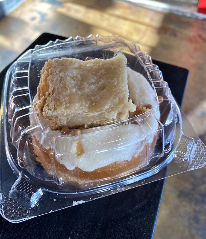 Butter cake reimagined &ndash; a dense, moist square of heaven that bridges the gap between cake and donut with cream cheese icing.