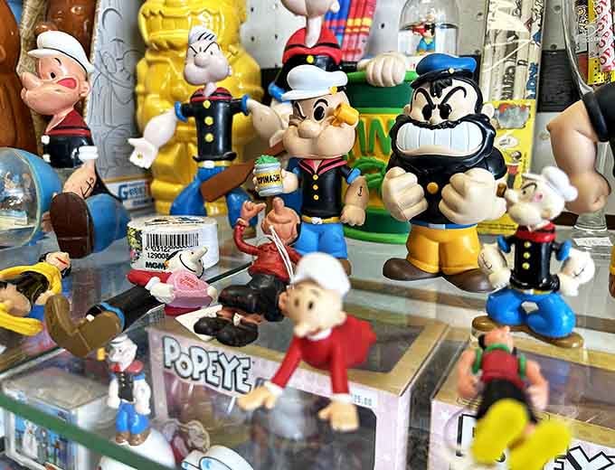 Collectible figurines capture every character from the Thimble Theatre universe, from Wimpy's hamburger obsession to Bluto's perpetual scowl and menace.