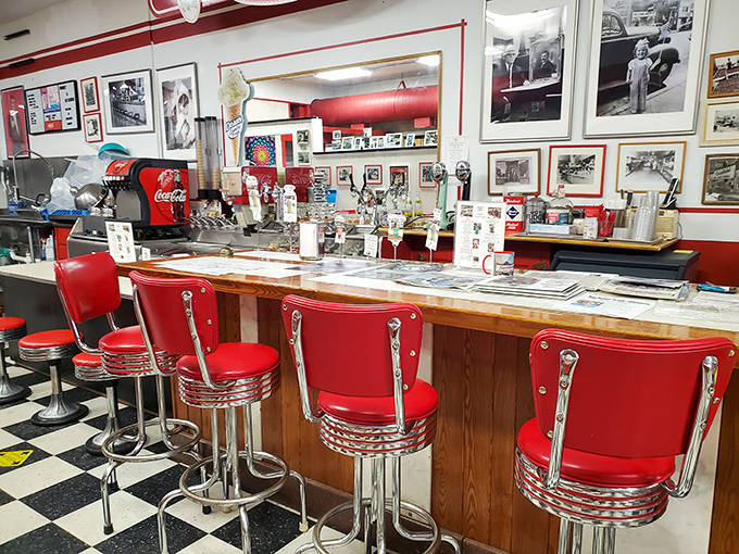 Pull up a cherry-red stool at the vintage soda fountain counter where phosphates and ice cream treats transport you to simpler times.