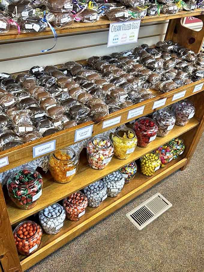 Rows of chocolate-covered delights await their forever homes, arranged with the precision of edible art and the promise of momentary joy.