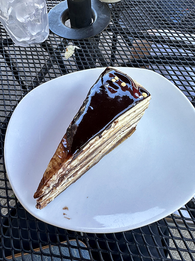 This chocolate crepe cake stacks thin layers into a towering achievement that somehow manages to be both rich and light.