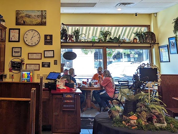 The dining room buzzes with conversation as regulars and visitors alike share stories over steaming plates of comfort food.