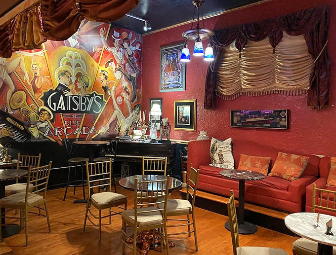 The dining area balances vintage charm with modern comfort – like if your great-grandmother's parlor served exceptional martinis.