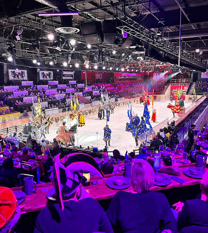 The dining experience puts you ringside for medieval combat, which beats watching TV during dinner by approximately one thousand percent.