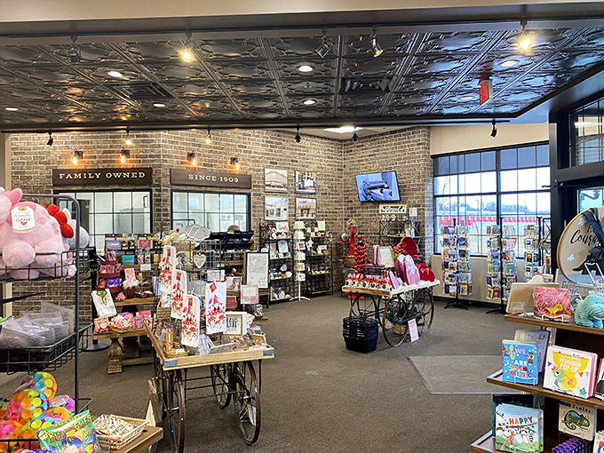 The interior blends vintage charm with modern elegance, creating the perfect backdrop for serious candy shopping.