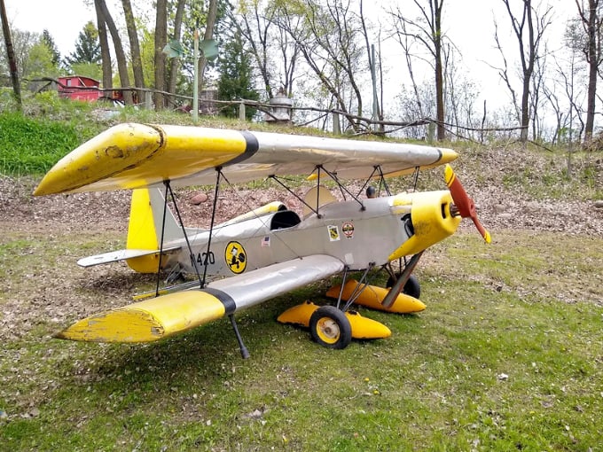 This yellow biplane won't fly you to Paris, but it'll certainly transport your imagination to new heights of vintage aviation wonder.