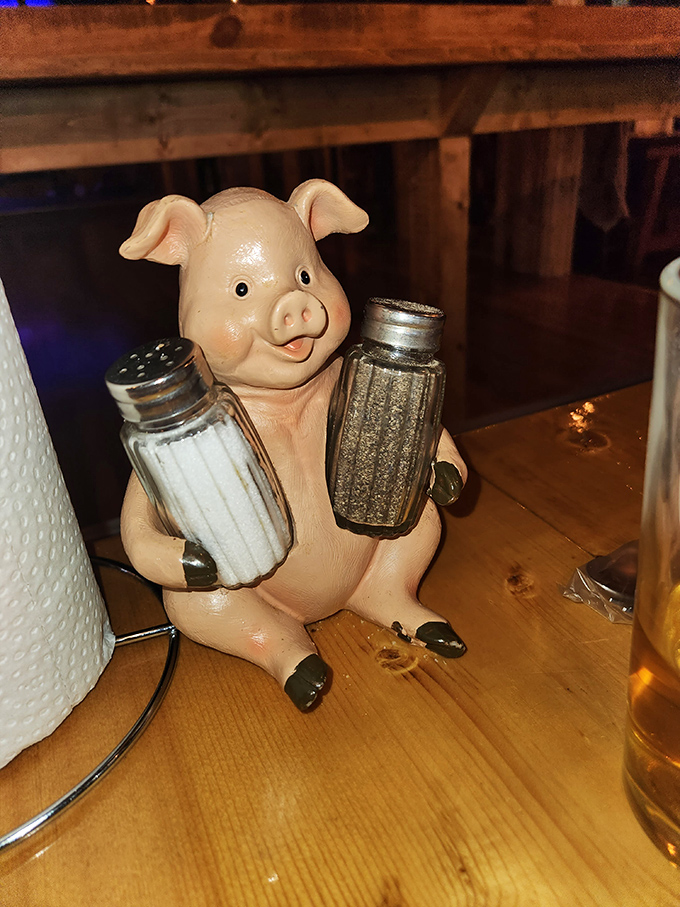 Even the salt and pepper holders show personality &ndash; this little piggy didn't go to market, he became the market's most adorable tabletop accessory.