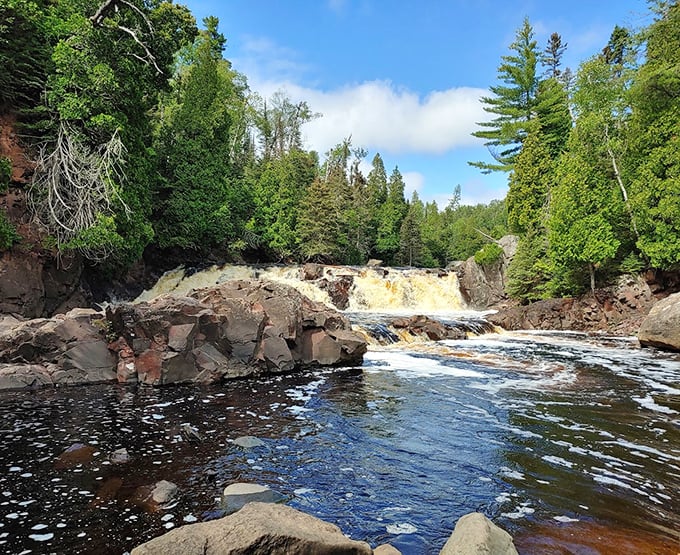 Water cascading over billion-year-old basalt&mdash;a reminder that even rocks eventually go with the flow if given enough time.