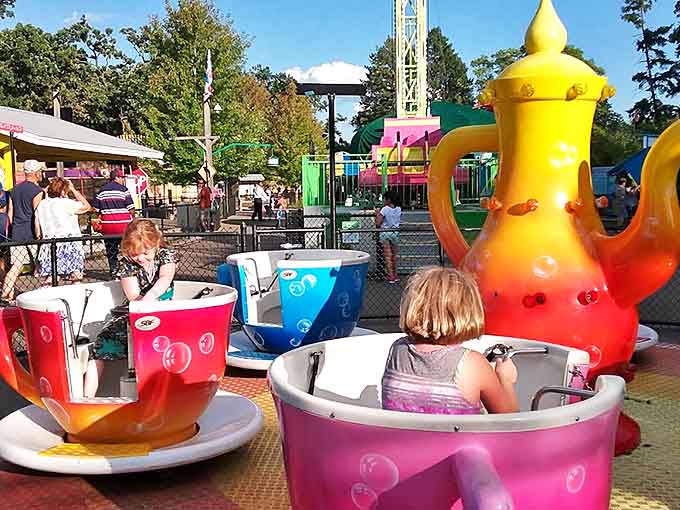 These whimsical teacups reveal family dynamics faster than any therapy session, as seemingly mild-mannered grandparents transform into competitive spinning champions.