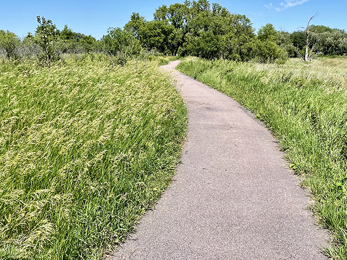 The accessible paved pathway invites explorers of all abilities to discover Pipestone's natural wonders without breaking a sweat.
