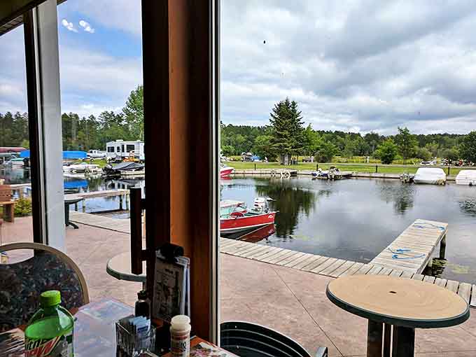 Dinner with a view! The restaurant's lakeside windows frame Leech Lake perfectly, making every meal feel like a special occasion.