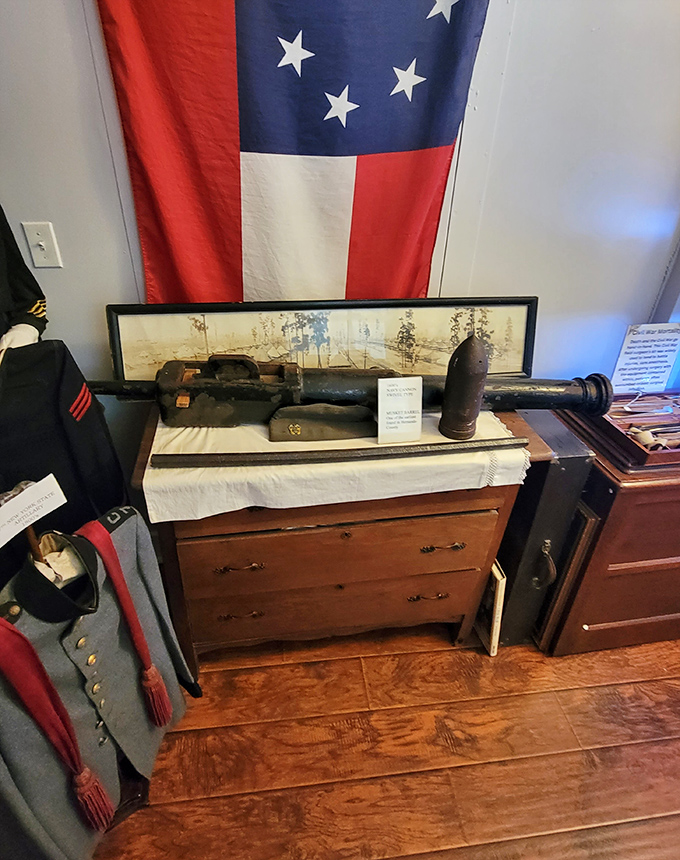 Civil War artifacts and a Confederate flag provide historical context for understanding Florida's complex role during this pivotal American conflict.