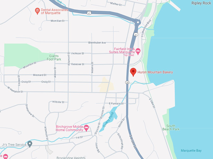 Huron Mountain Bakery map