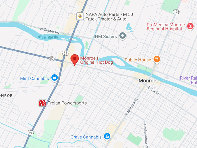 monroe’s original hot dog drive in 10 map
