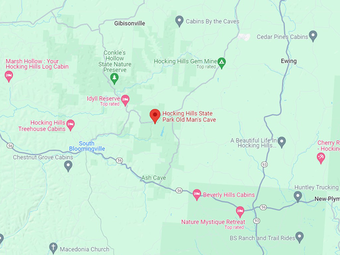 Old Man's Cave and Naturalist Cabin Loop 10 map